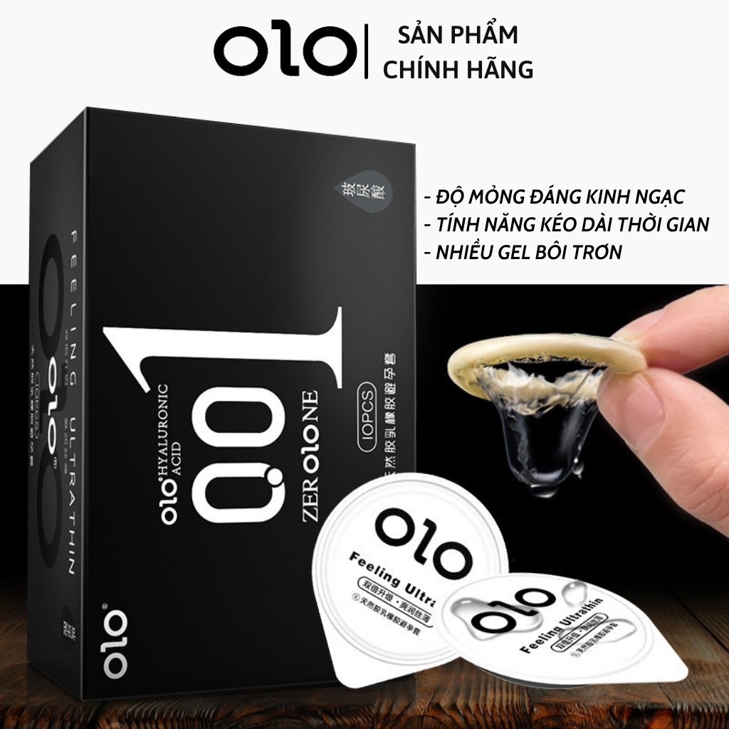 Bao cao su siêu mỏng 001 OLO đen hương vani với 5% benzocain kéo dài thời gian hộp 10c bcs ...