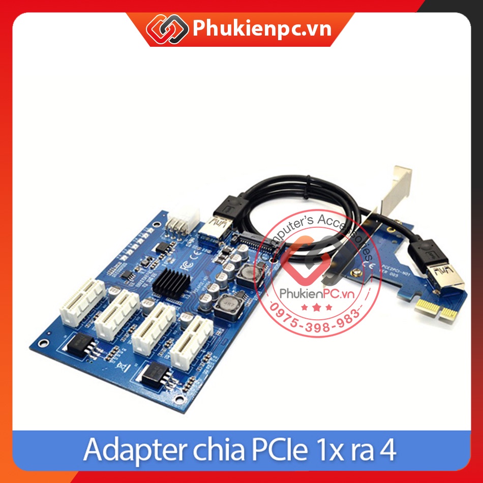 Card Riser PCIe 1x ra 4 Port PCIe 1X lắp nhiều Card PCI-e cho máy tính ...