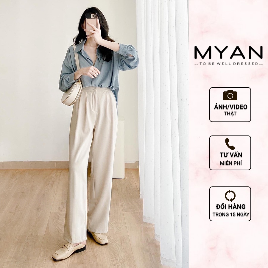 MYAN DESIGN Quần Ống Rộng Basic Nữ Thiết Kế Cạp Cao Lưng Chun 2 Cúc Dọc ...