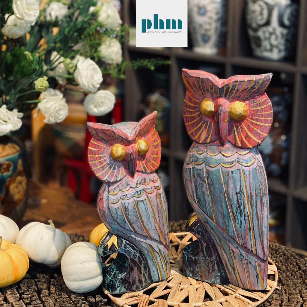 Set 2 con cú mèo sơn xanh hồng H27 và H34 | Shopee Việt Nam