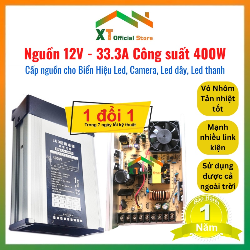 Nguồn 12V 33A 400W Vỏ Nhôm Ngoài Trời Chống Nước Dùng Cho Đèn LED F5,Led Dán, Adapter 12V-2A12V ...