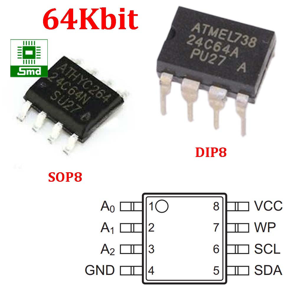 IC EEPROM AT24C02, AT24C08, AT24C32, AT24C64, AT24C256, AT24C512, 93C46 ...