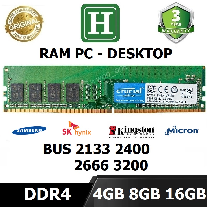 Ram PC DDR4 16GB, 8Gb, 4GB bus 2133, 2400, 2666, 3200,... tháo máy chính hãng, bảo hành 3 năm ...