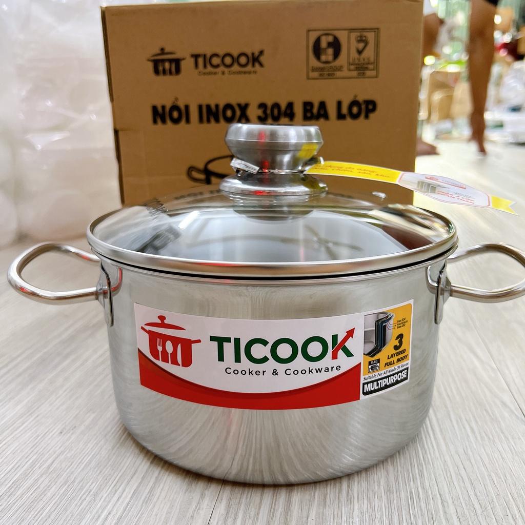 Nồi Inox SUS304 3 Lớp Nắp Kính Bếp Từ Ticook - Nồi inox 3 ĐÁY inox 304 ...