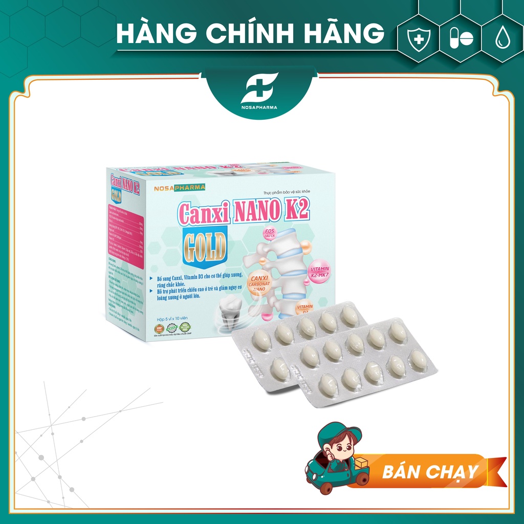 Viên Uống Canxi Nano K2 Gold - Bổ Sung Canxi Nano, Vitamin D3, Ngăn Ngừa Loãng Xương. Hộp 50 ...