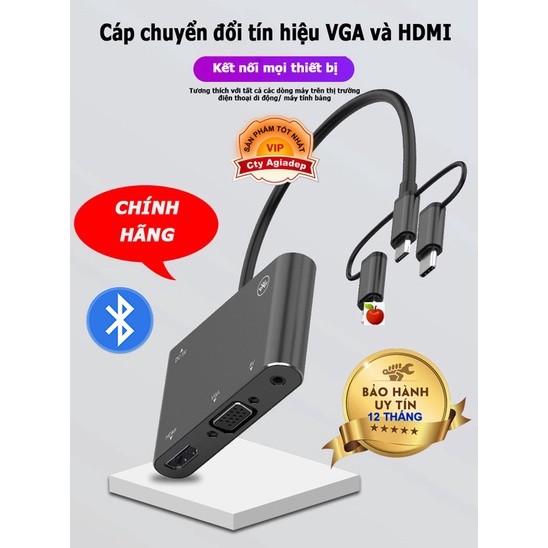 Cáp chuyển đổi tín hiệu Bluetooth-VGA kết nối mọi điện thoại 3in1 to ...
