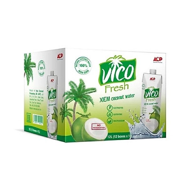 1 Thùng 12 Hộp Nước Dừa Tươi ACP Vico Fresh 1L - Vị Xiêm | Shopee Việt Nam