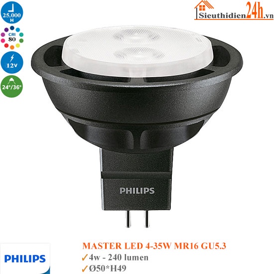 Bóng đèn Led 12v Philips Master MR16 ĐUI GU5.3 4W, 5.5W không DIM ...