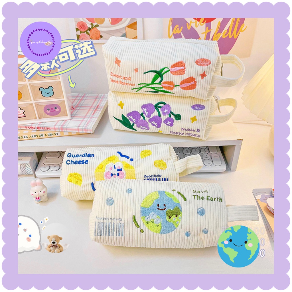 Túi bút hộp bút vải nhung chủ đề trái đất, phô mai, hoa cỏ... purpleheartbora | Shopee Việt Nam
