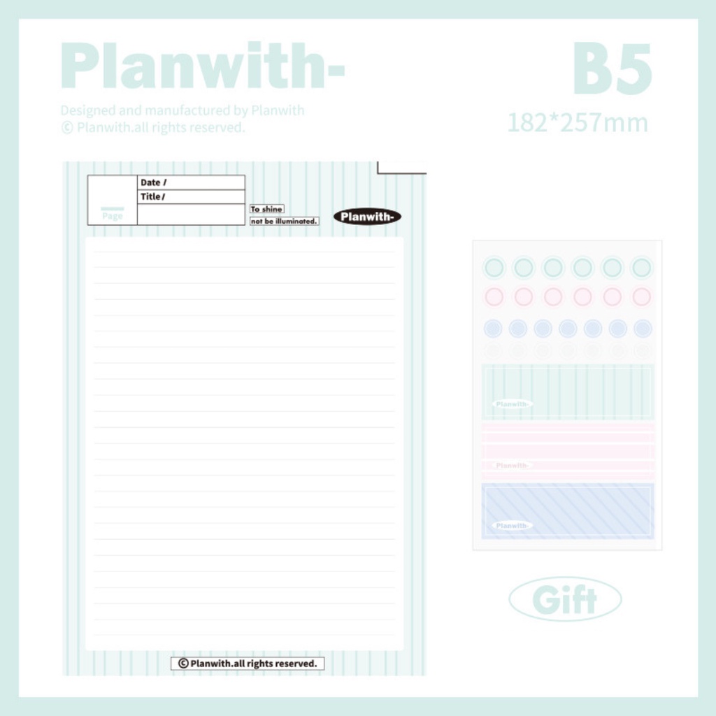 Tập 80 Tờ Giấy Ghi Chép B5 & HALF B5 Thương Hiệu PLANWITH 4 Kiểu Ruột Và Màu Sắc Pastel (Tặng ...