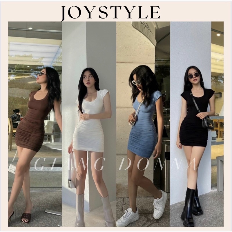 Đầm body cổ tim tay con JOYSTYLE dáng basic siêu đẹp 4 màu như hình | Shopee Việt Nam