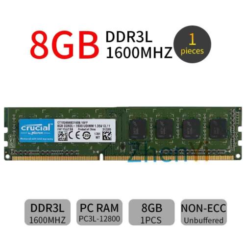New For Crucial 8GB DDR3L 1600MHz 1.35V PC3L-12800U 2Rx8 240Pin DIMM Desktop PC RAM Memory ...