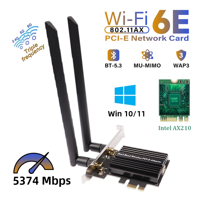 INTEL Thẻ Mạng wifi 6e ax210 Pci-E ax210ngw bluetooth 5.3 802.11X 2.4ghz / 5ghz / 6ghz wifi6 Cho ...