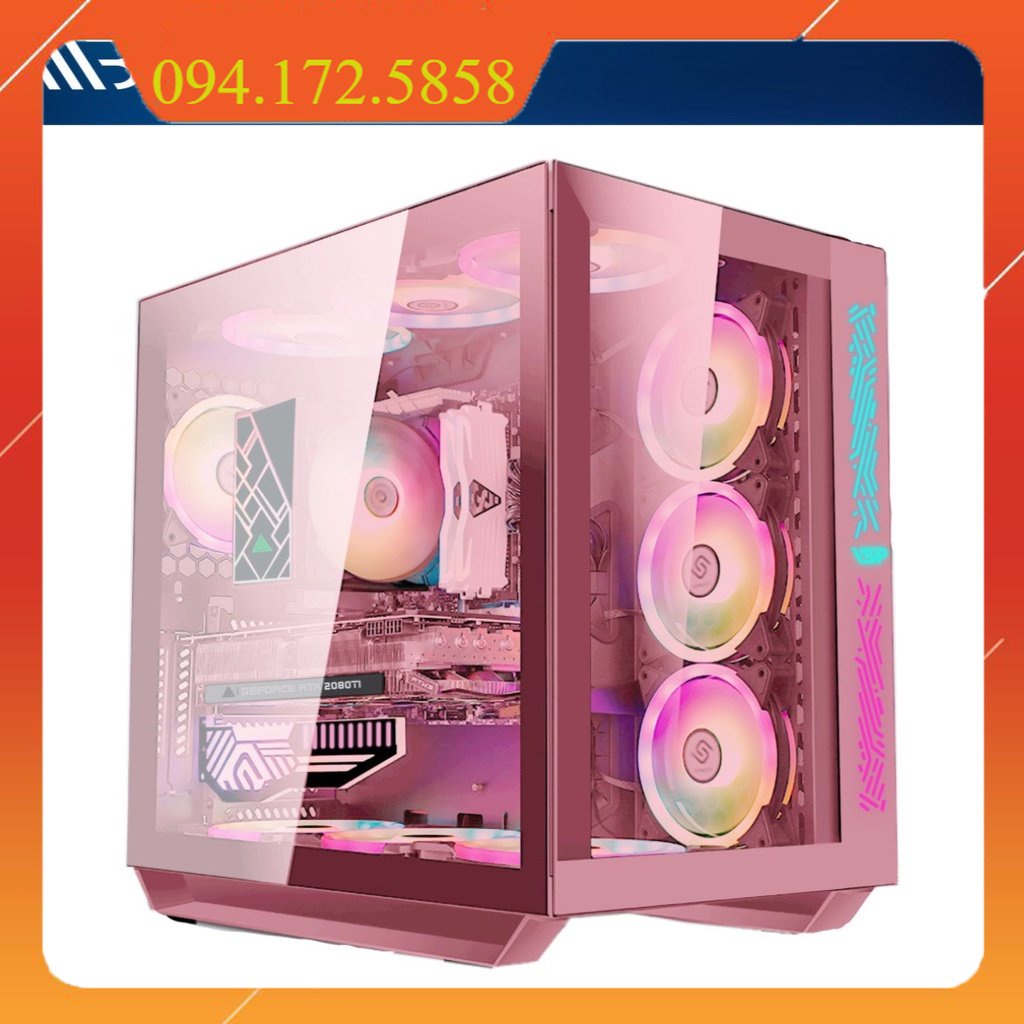 SIEU KHUYẾN MẠI Thùng máy tính, Thùng Case VSP E-ROG ES5 Gaming Black/ Pink ( Có sẳn panel LED ...