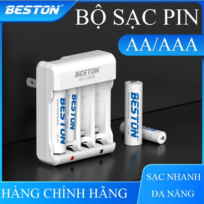 Bộ sạc pin tiểu 4 khe Beston-C807B đa năng có đèn báo sạc được cả pin ...