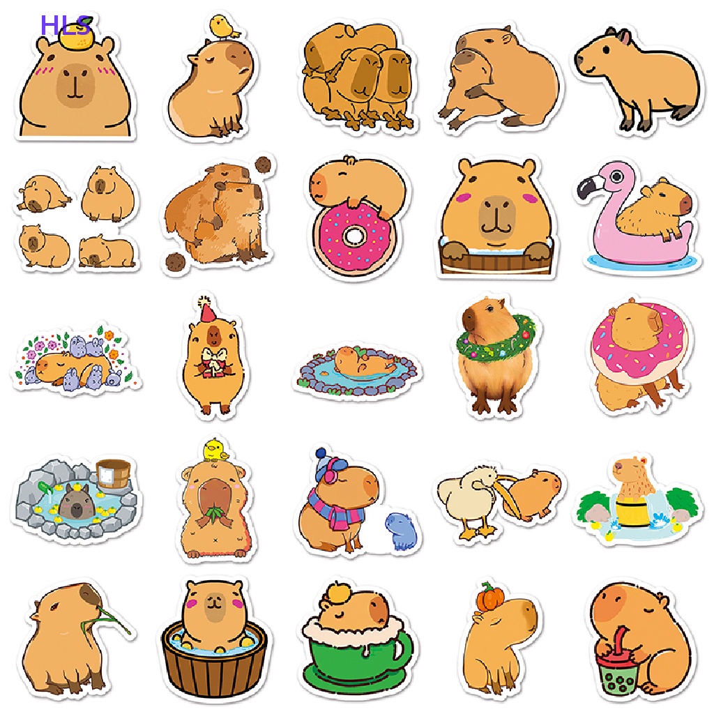 [HLS] 50Pcs Cartoon Capybara Stickers Cute Waterproof Animal Sticker ...