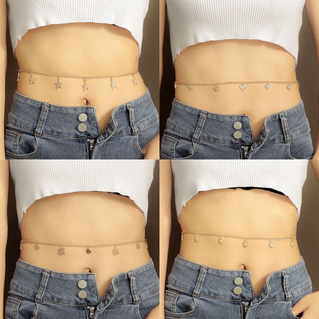 Ins Style Summer Beach Bikini Waist Chain Pentagram Love Pendant Sexy