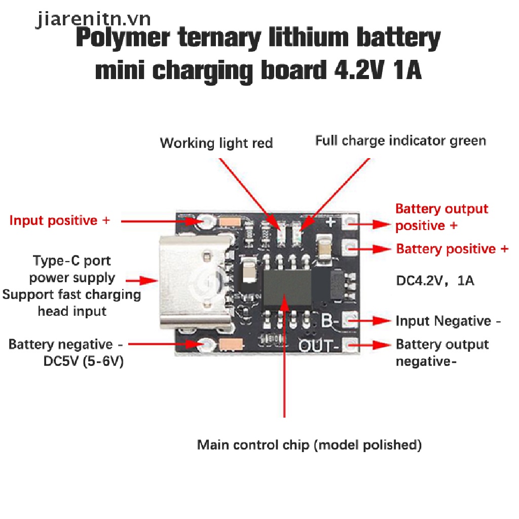 jiarenitn Ultra-Small Lithium Charging Board 1A 3.7V4.2V Charger Module ...