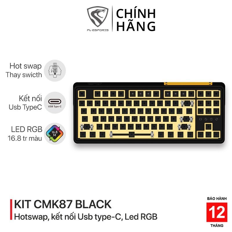 Bộ KIT bàn phím cơ chơi game có dây FL-Esports CMK87 Black RGB - Mạch ...