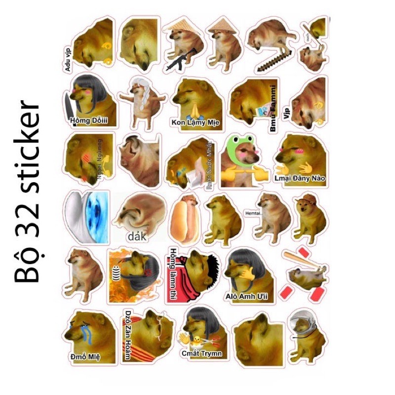 bộ 32 Sticker cheems ép lụa / hình dán decal cheems | Shopee Việt Nam