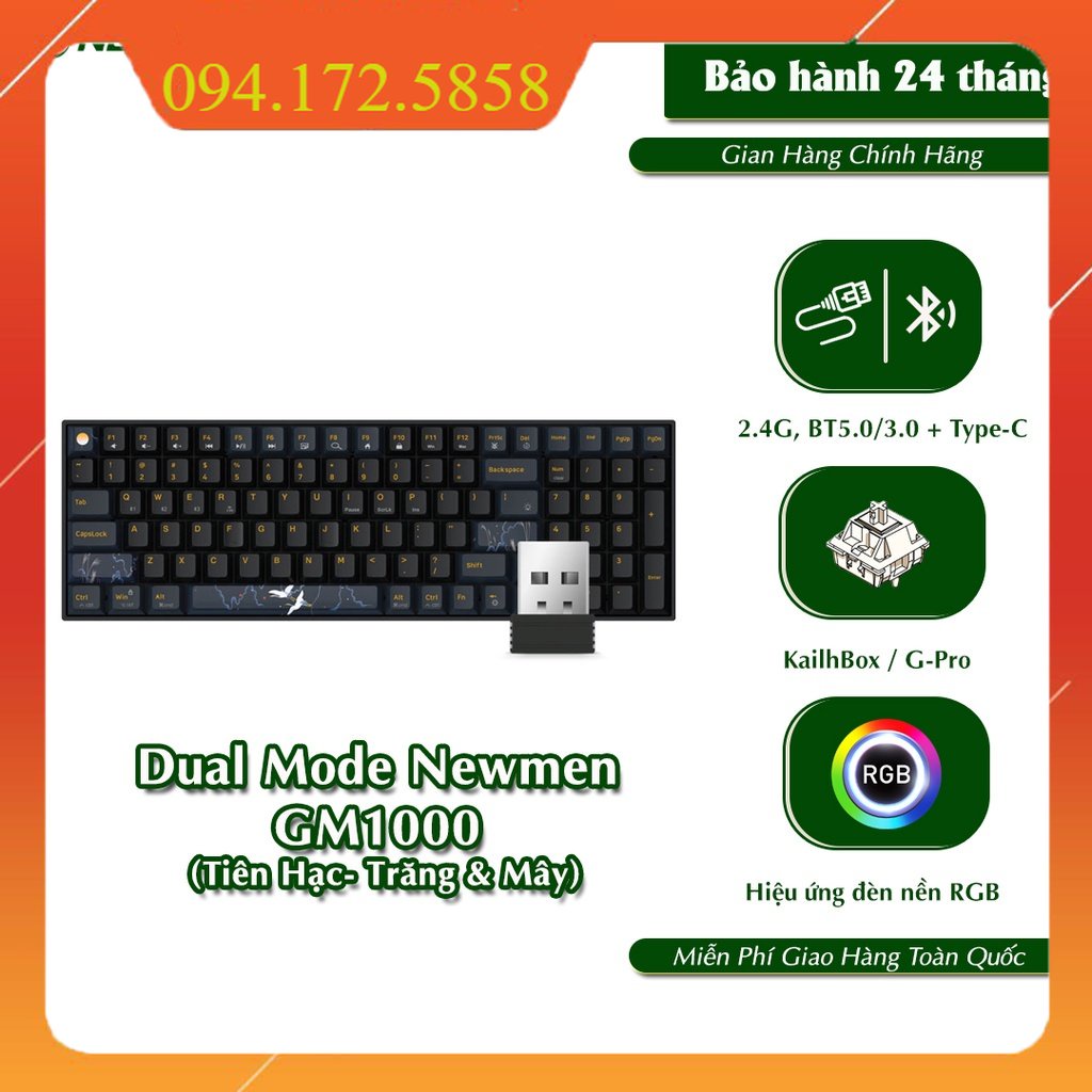 Giá siêu rẻ Bàn phím cơ không dây Dual Mode Newmen GM1000 (Phiên bản Tiên Hạc-Trăng & Mây đặc ...