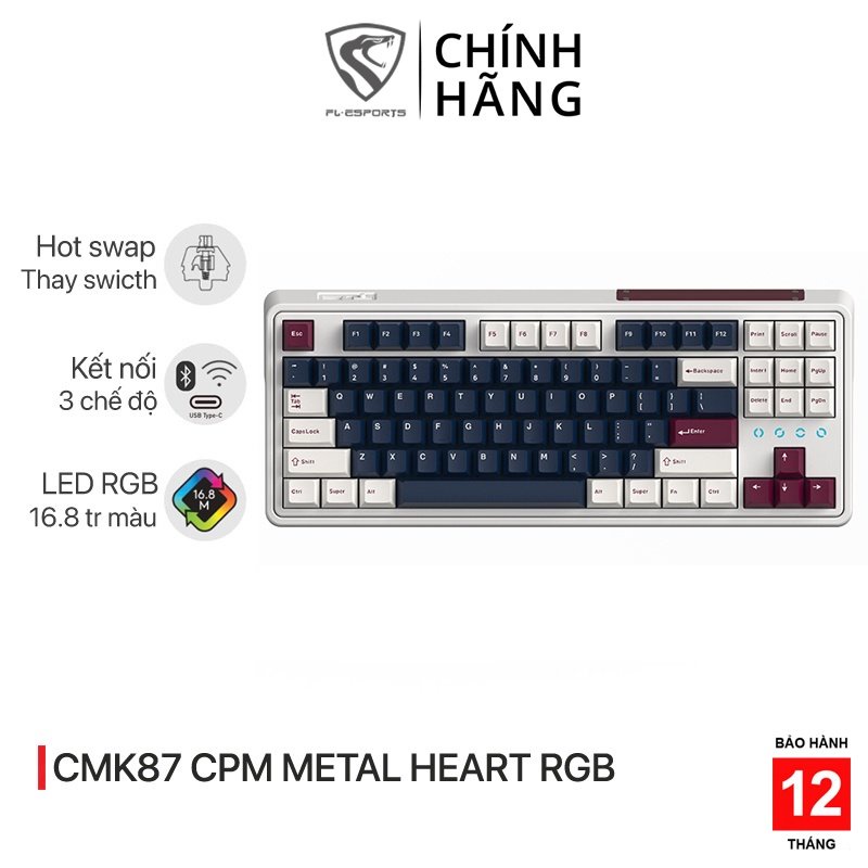Bàn phím cơ chơi game không dây FL-Esports CMK87 CPM Metal Heart RGB 3 ...