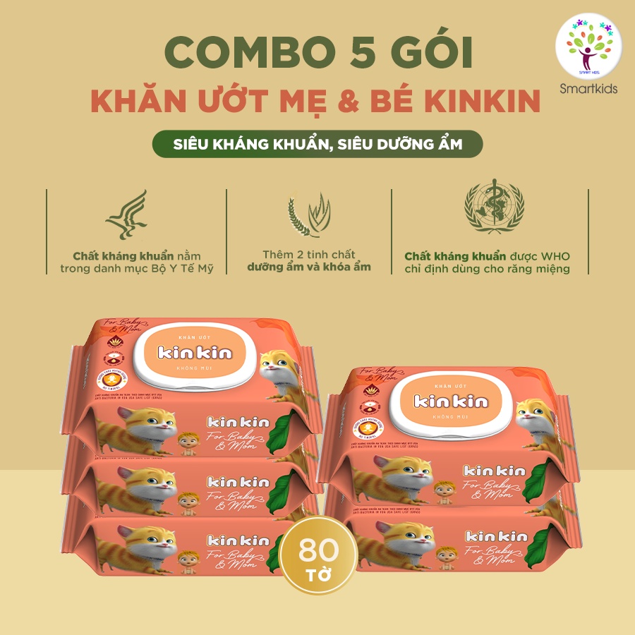 Combo 5 gói khăn ướt kin kin 80 tờ không mùi 1 sản phẩm mới của mamamy ...