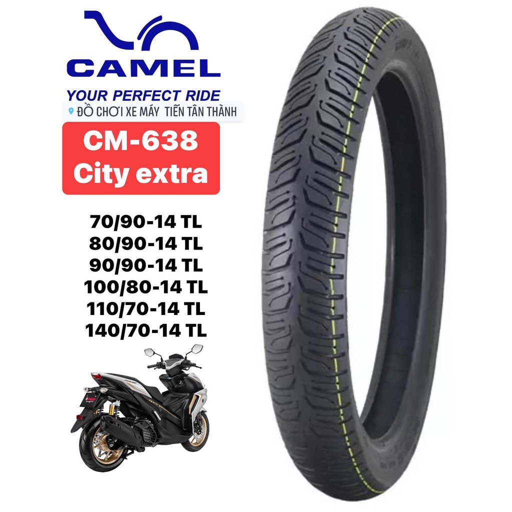 Vỏ lốp Camel gai City extra cm-638 XE TAY GA 14 INCHES XE SỐ 17 IN 60/90 - 70/90 - 80/90 dày 6 ...