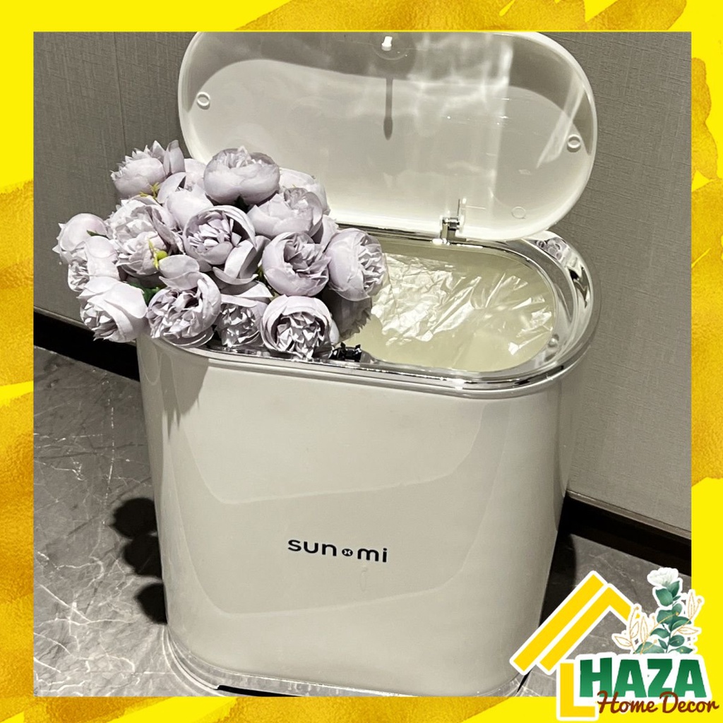 (SẴN) Thùng rác khe hẹp có nắp nhấn 8L màu trắng Hàn Quốc decor nhà cửa ...