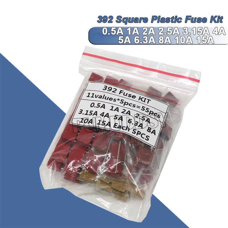 55PCS/Set Square Plastic Fuse Assortment Kit 392 0.5A 1A 2A 2.5A 3.15A ...