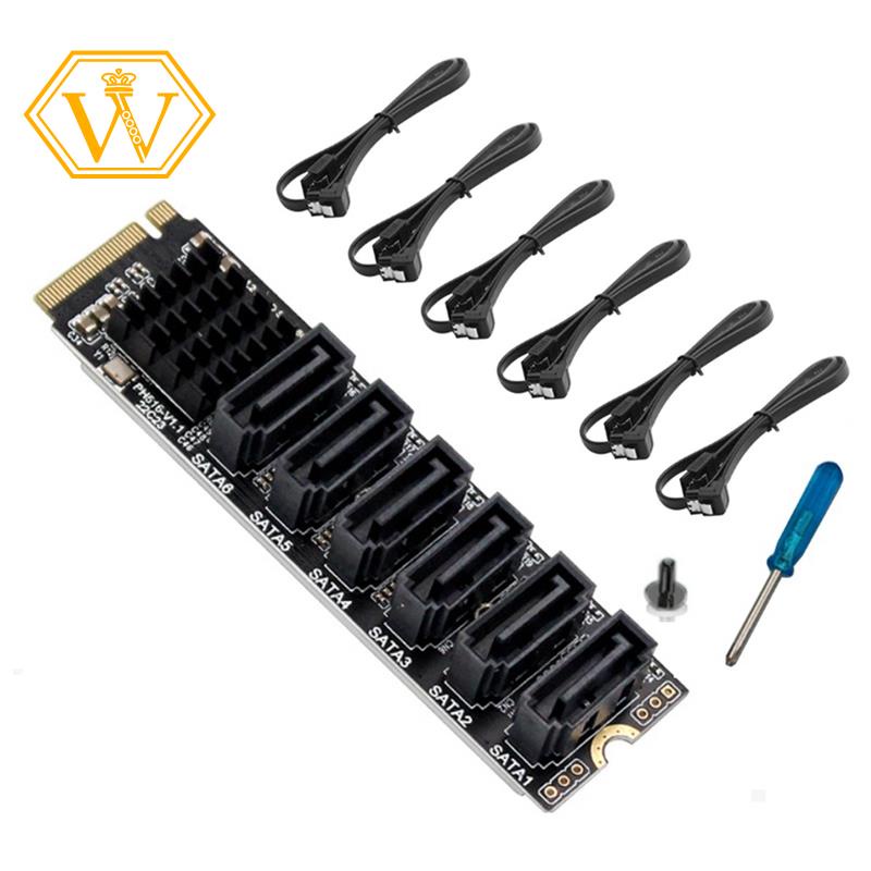 PCIE to SATA 6Gpbsx6-Port Expansion Card+SATA Cable M.2 MKEY PCI-E ...