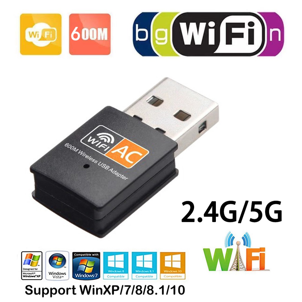 Thiết bị kết nối WiFi không dây mini USB 2.0 2.4G & 5.8G 600Mbps Tốc độ cao,802.11ac / a / b / g ...