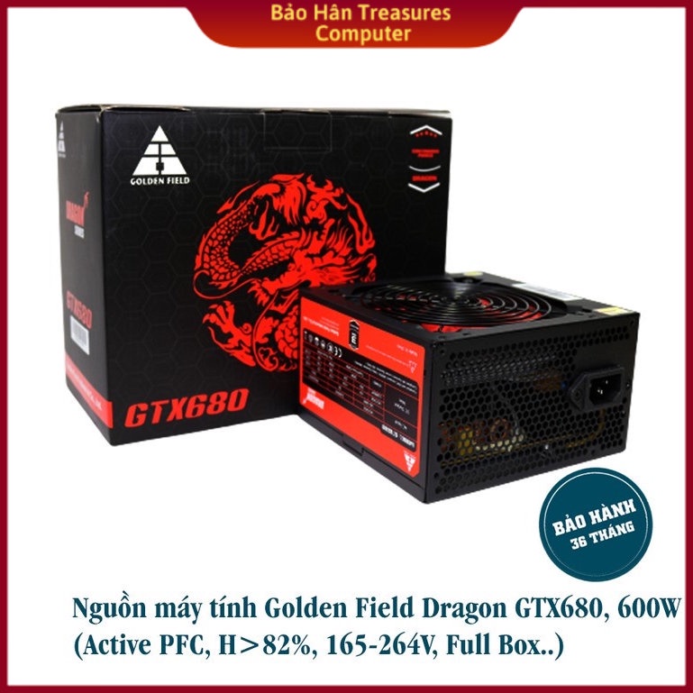 Nguồn máy tính Golden Field Dragon GTX680, 600W (Active PFC, H>82%, 165 ...