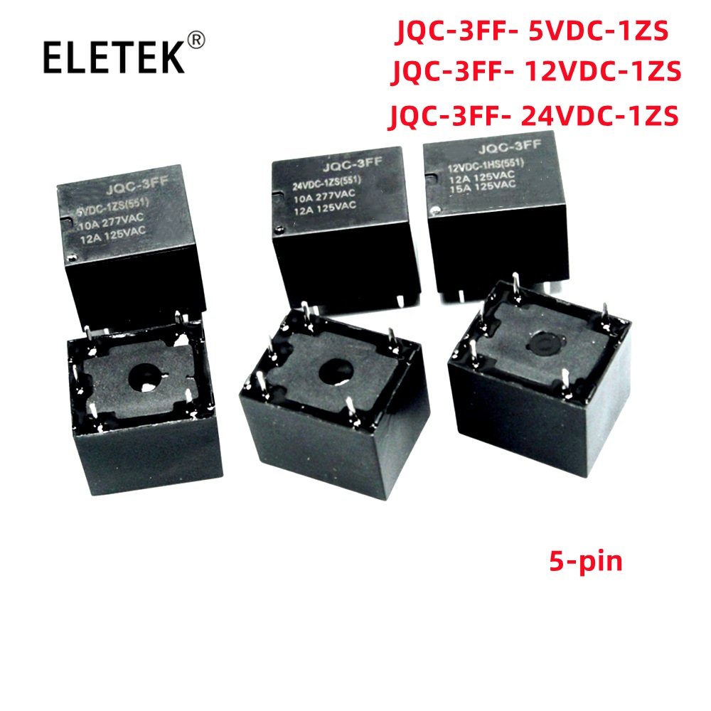 Set 5 Rơ Le 10A DC HF3FF-JQC-3FF-5VDC-1ZS 12VDC-1ZS 24VDC-1ZS (551) 5 Pin HF- JQC-3FF-5V 12V 24V ...