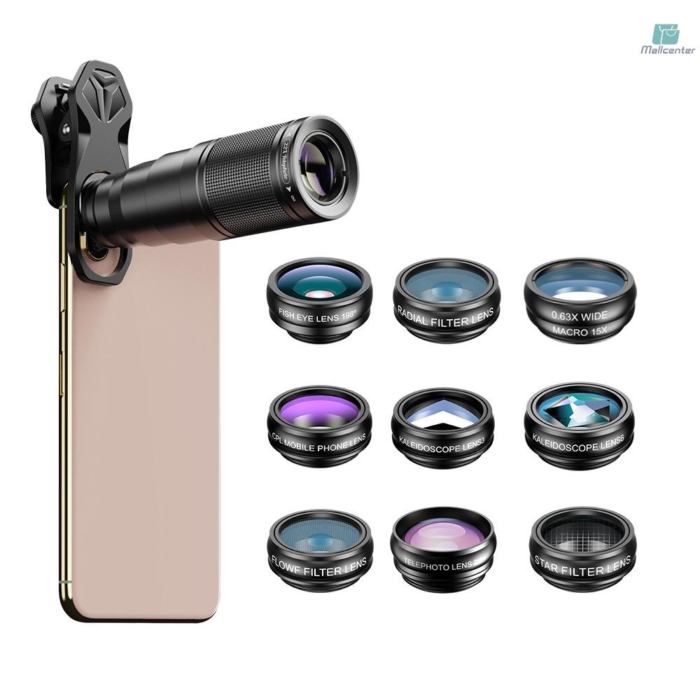APEXEL 10-in-1 Phone Lens Kit with 22X Telephoto Lens 198° Fisheye Lens ...