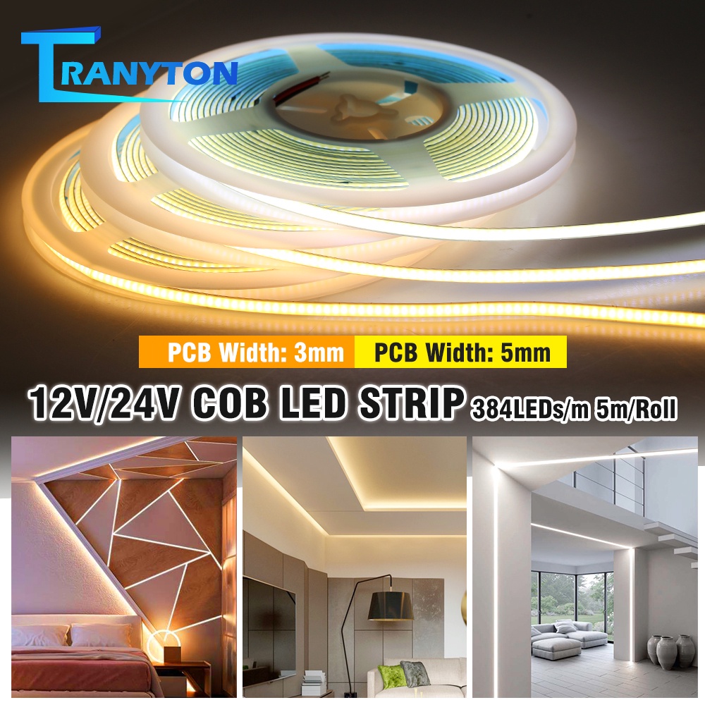 Mới Cuộn Dây Đèn LED 5M Cob DC12V / 24V 384led / m 3mm 5mm Ánh Sáng Trắng / Ấm Trang Trí Tiện ...