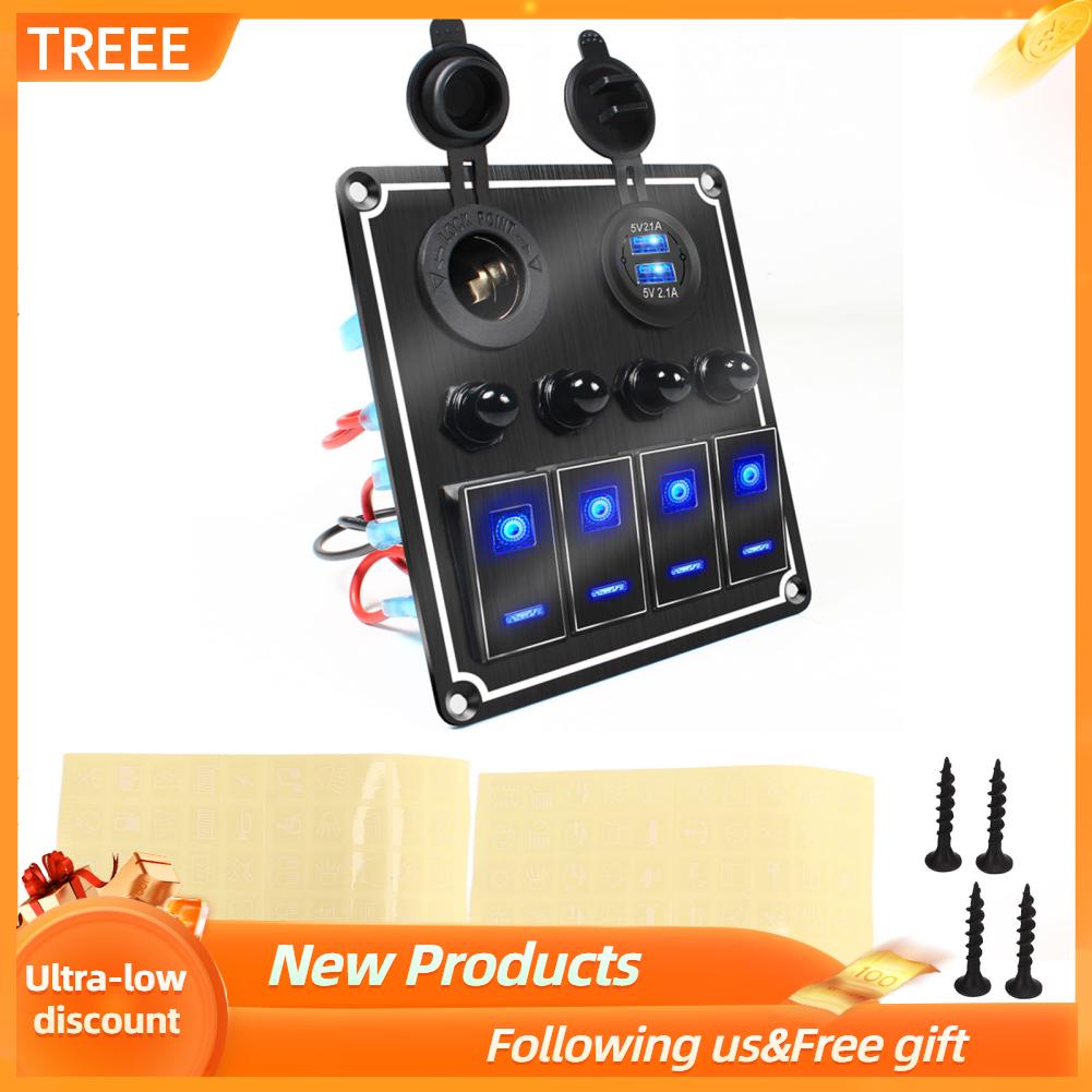 Treee 4 Gang Rocker Switch Panel with USB Socket Toggle ON Off ...
