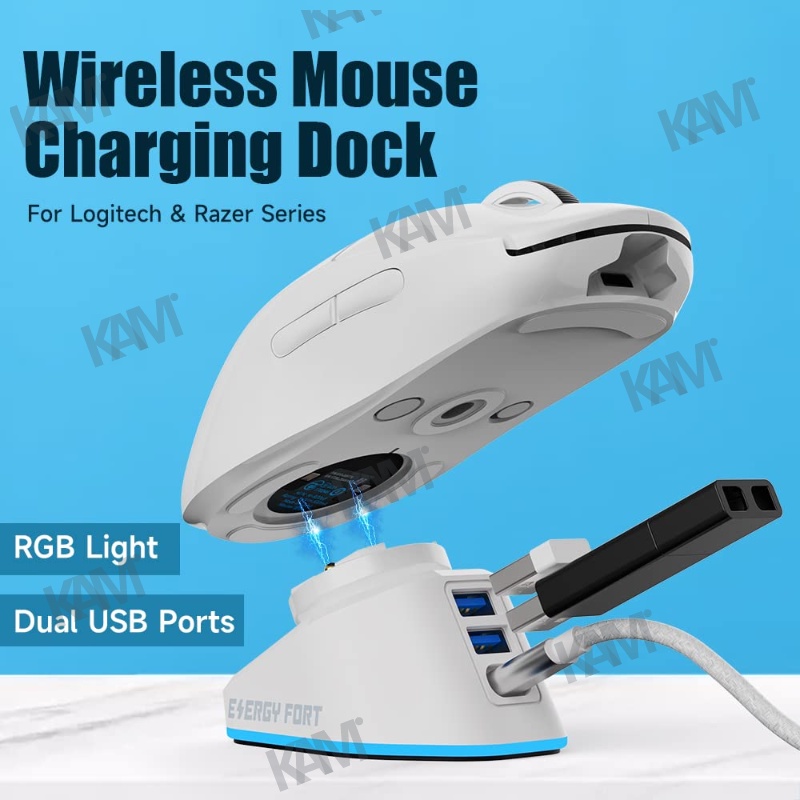 Chuột chơi game Kam RGB Bộ sạc không dây + 2 USB cho Logitech G403 G502 ...