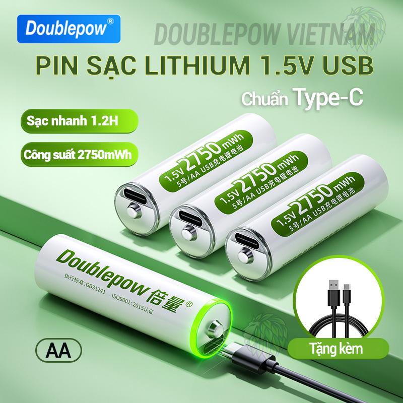 Pin sạc AA USB Type-C Doublepow 2100mWh Dùng Cho Micro, Đồng Hồ, Khóa ...
