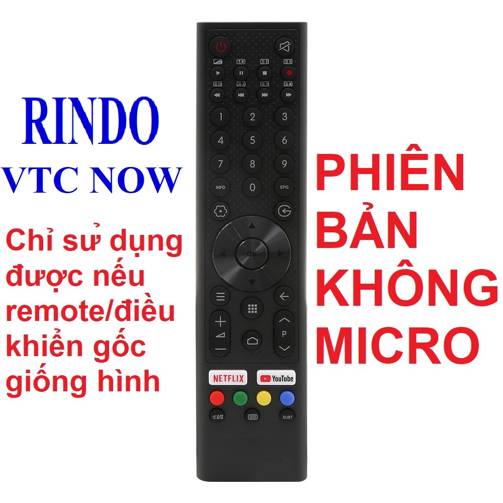 Remote điều khiển tivi RINDO VTC NOW tv SMART phiên bản không có micro ...