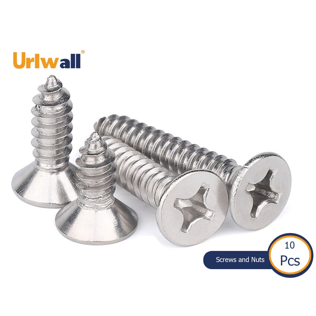Urlwall 10 Chiếc Thép Không Gỉ 304 Cross Phillips Flat Countersunk Đầu Tự Khai Thác Vít Phần ...