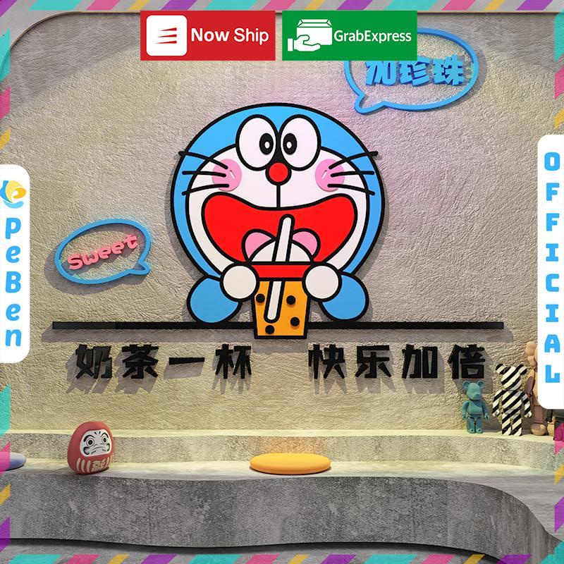 Tranh mica EPeBen dán tường nổi 3d hình Doremon Doraemon uống Trà Sữa ...