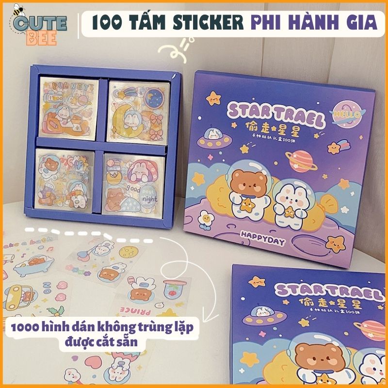 Hộp 100 sticker Phi hành gia cắt sẵn, không trùng lặp - 1000 hình dán ...