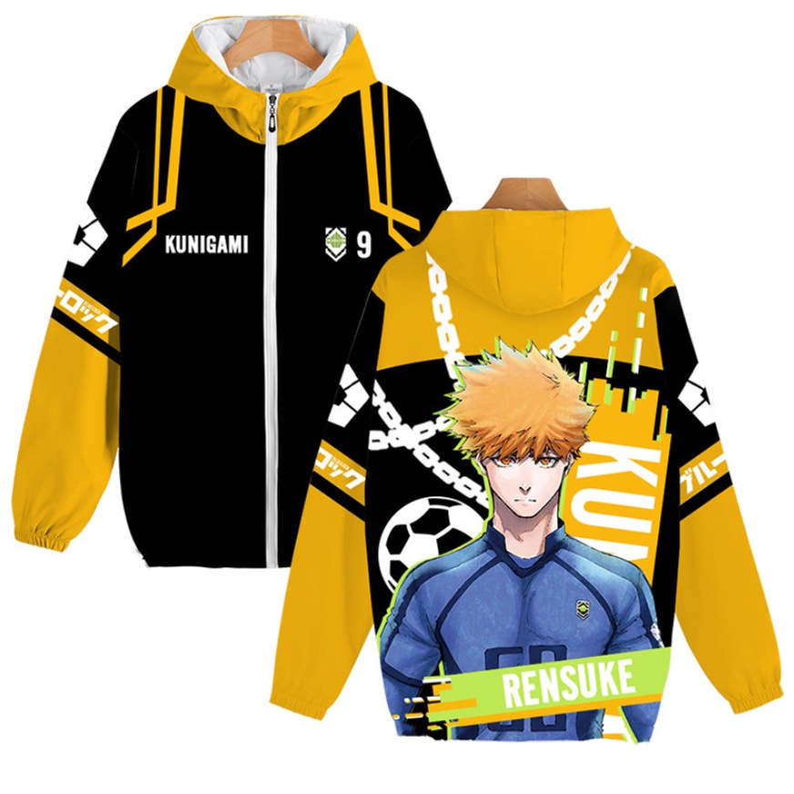 Anime blue lock jacket dài tay unisex top zipper cosplay 3d coat isagi ...