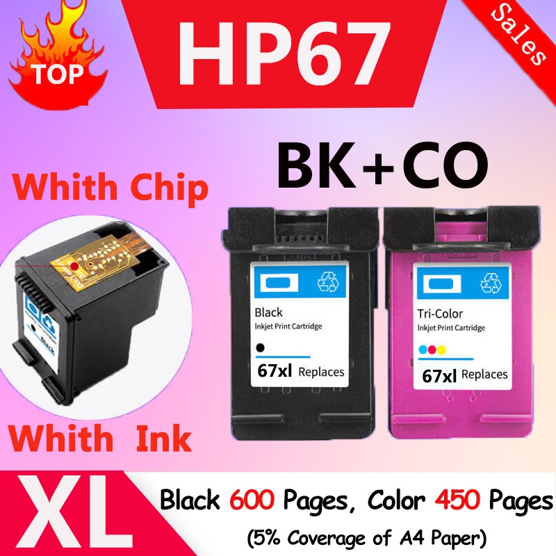 Tương thích hộp mực hp 67xl hp 67 hp 67 xl hộp mực đen tri-color cho ...