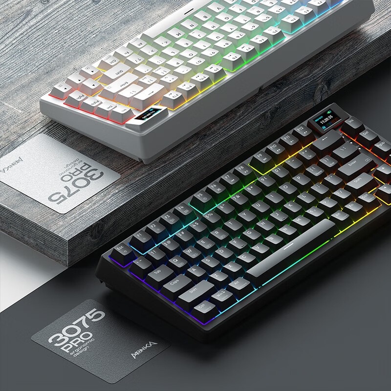 Bàn phím cơ Monka 3075 V2 Pro Màn hình Mạch Xuôi 3 chế độ kết nối ...