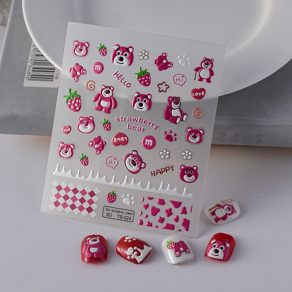 Sticker Lụa Nổi 5D | Gấu Dâu Lotso | Hình Dán Móng Tay TS-024 | Shopee Việt Nam