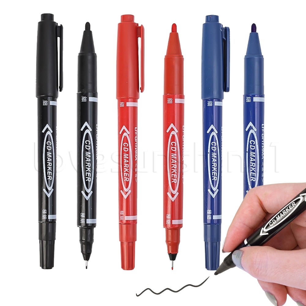 Quick-drying waterproof marker pen / red / blue / black small double ...
