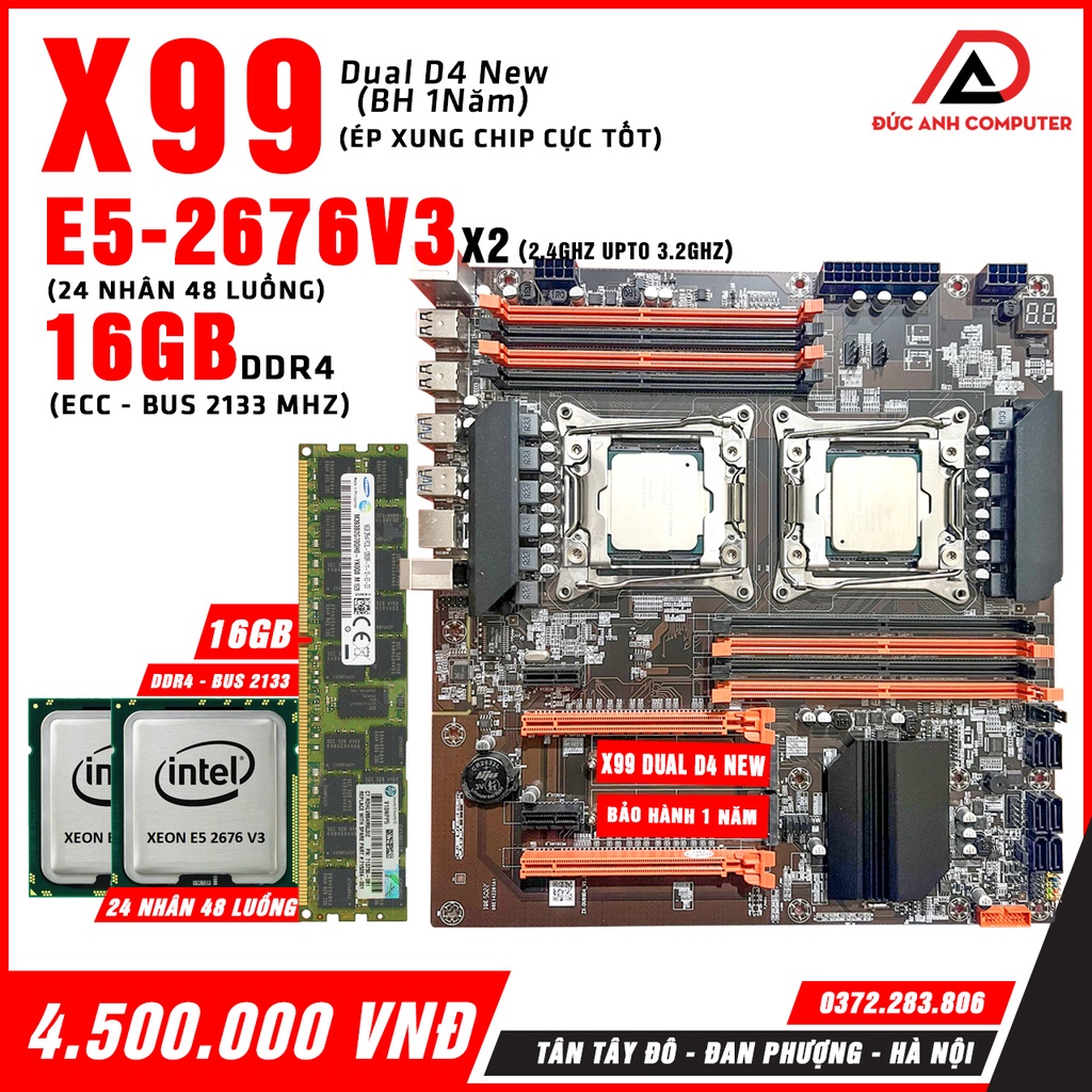combo main Dual x99 ram 16GB CPU E5 2670V3 24 nhân 48 luồng | Shopee ...