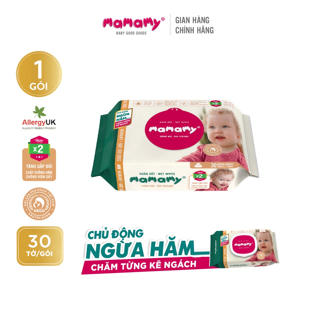 Khăn ướt x2 chất ngừa hăm/chủ động ngừa hăm Mamamy Không mùi/Mùi dịu ...
